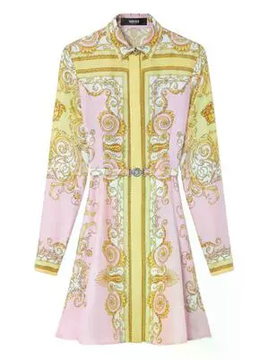 Versace Baroque-print Belted Mini Shirt Dress - Pink