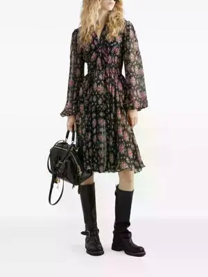 Dolce & Gabbana Floral Long-sleeves Midi Dress - Black