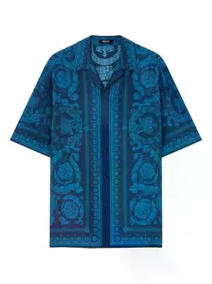 Versace Barocco-print Short-sleeve Shirt - Blue