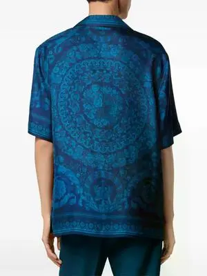 Versace Barocco-print Short-sleeve Shirt - Blue