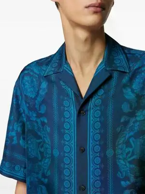 Versace Barocco-print Short-sleeve Shirt - Blue