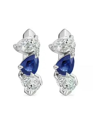 Phillips House Platinum Diamond And Sapphire Huggie Earrings - Silver