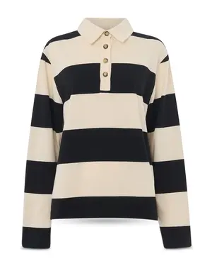 Whistles Striped Long Sleeve Polo Shirt