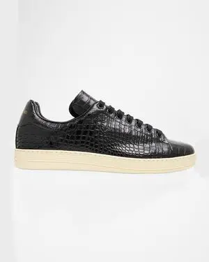 TOM FORD Warwick Croc-Embossed Leather Sneakers - Black Cr