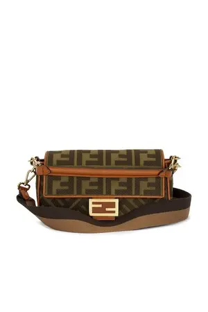 Fendi Vitello King Ff Embroidered Re-edition Baguette Shoulder Bag - Khaki