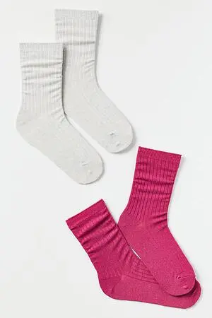 Anthropologie Ribbed Lurex Trouser Socks, Set Of 2 - White/pink