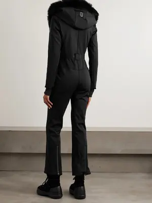 Mackage Elle Hooded Belted Shearling-trimmed Padded Ski Suit
