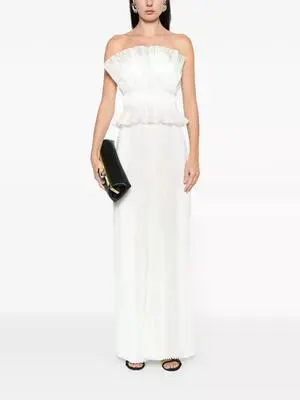 L'IDEE Masquerade Ruffled-pleated Maxi Dress - Neutrals