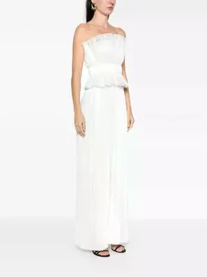 L'IDEE Masquerade Ruffled-pleated Maxi Dress - Neutrals