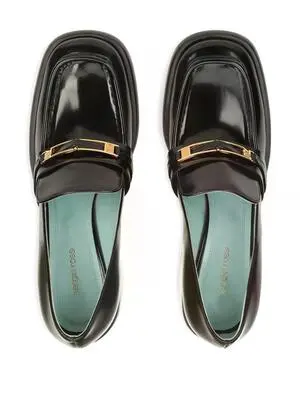 SERGIO ROSSI Leather Loafers With Block Heel - Black