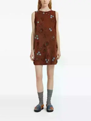 Marni Suede Mini Dress With Daisy Appliqué And Stud Embellishments