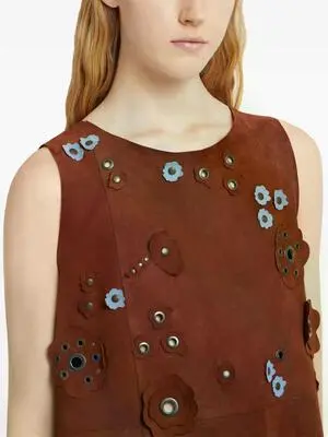 Marni Suede Mini Dress With Daisy Appliqué And Stud Embellishments