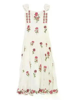 Agua Bendita Siembra Quebrada Floral-pattern Off-shoulder Dress - Neutrals
