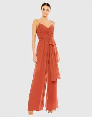 Mac Duggal Chiffon Sleeveless Jumpsuit With Ruched Bodice - Orange