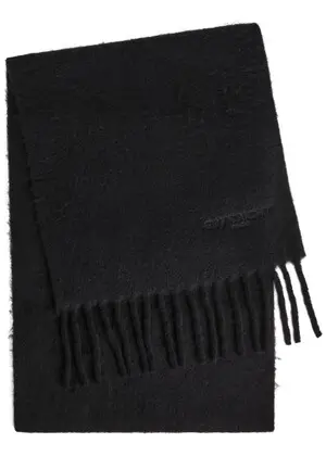 Givenchy Logo-embroidered Fringed Alpaca-blend Scarf - Black