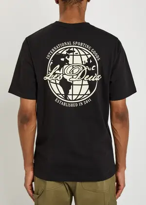 LES DEUX Ben Globe Printed Cotton T-shirt