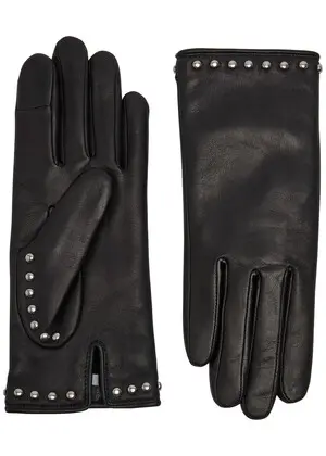 AGNELLE Marianne Stud-embellished Leather Gloves - Black