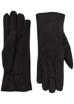 AGNELLE Denise Shearling-lined Suede Gloves - Black