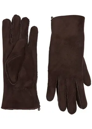 AGNELLE Denise Shearling-lined Suede Gloves - Dark Brown