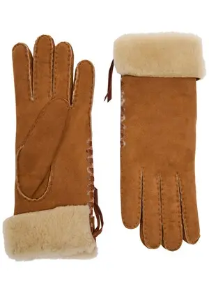 AGNELLE Mia Shearling-lined Suede Gloves - Tan