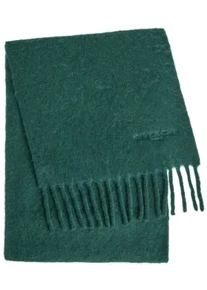 Givenchy Logo-embroidered Fringed Alpaca-blend Scarf - Dark Green