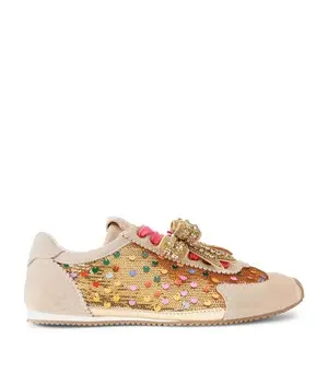 Kurt Geiger Suede Embellished Bow Islington Sneakers - Gold