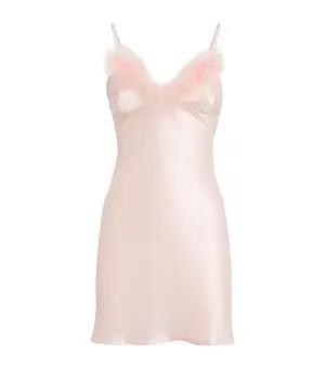 GILDA & PEARL Silk Feather-trim Taylor Slip Dress - Pink