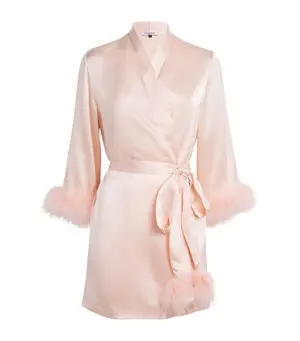 GILDA & PEARL Silk Feather-trim Taylor Robe - Pink