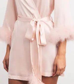 GILDA & PEARL Silk Feather-trim Taylor Robe