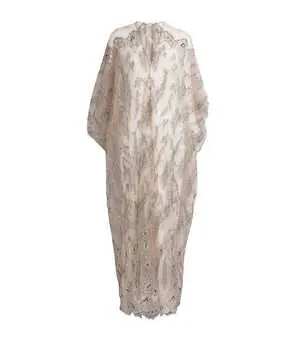 Rosamosario Embroidered Maxi Kaftan Robe - Nude