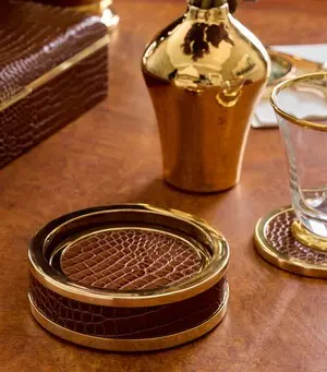 Aerin Set Of 4 Leather Classic Coasters