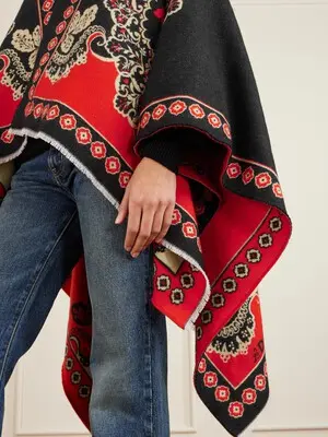 La DoubleJ Soul Frayed Wool And Silk-blend Jacquard Poncho