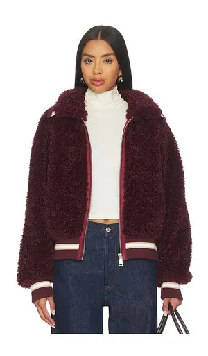 Essentiel Antwerp Iwill Faux Fur Jacket In Burgundy - Margot Mauve