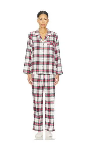 Eberjey Flannel Long Pj Set In Red - Tartan Plaid Ivory & Holly Red
