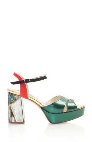 Women's Green Block Heel Sandals