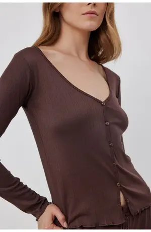 GOTTEX Daydream Pointelle Buttoned Loungewear Top