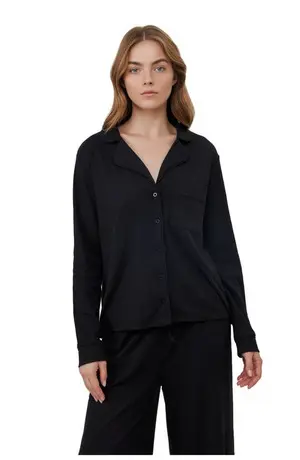 GOTTEX BEACH LIFE Sandy Days Button-up Loungewear Top - Black
