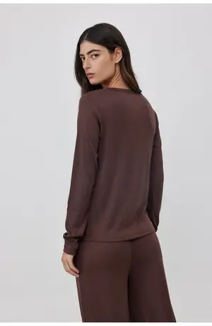 GOTTEX Pointelle Loungewear Top - Brown