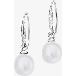 DOWER & HALL 8mm Oval Luna Pearl Drop Earrings - Sterling Silver