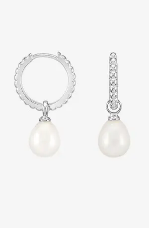 DOWER & HALL Oval Pearl Charm Hoop Earrings - Sterling Silver