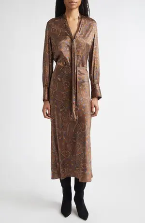 Veronica Beard Francine Printed Silk-blend Top - Walnut Multi