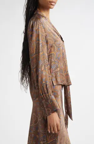 Veronica Beard Francine Printed Silk-blend Top - Walnut Multi