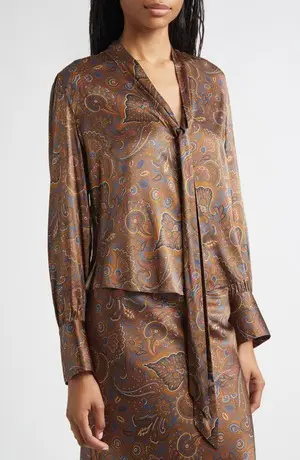 Veronica Beard Francine Printed Silk-blend Top - Walnut Multi