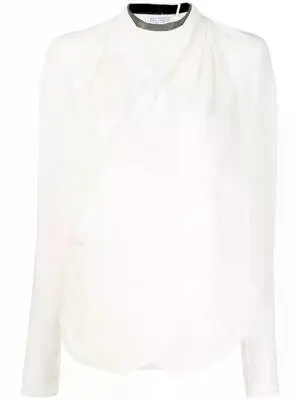 Brunello Cucinelli Silk Wrap Blouse - Neutrals