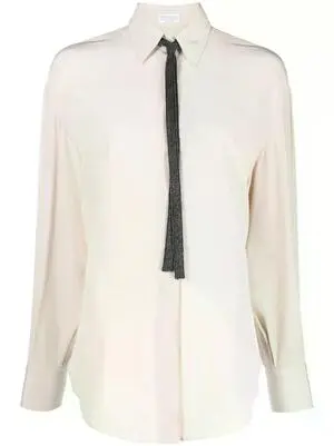 Brunello Cucinelli Beaded-tie Silk Shirt