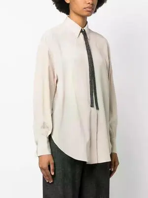 Brunello Cucinelli Beaded-tie Silk Shirt