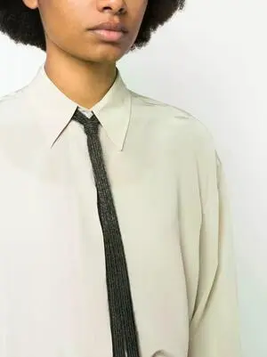 Brunello Cucinelli Beaded-tie Silk Shirt