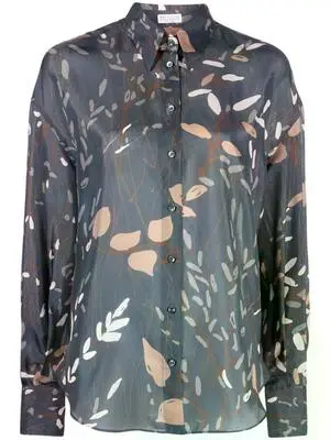 Brunello Cucinelli Leaf-print Silk Shirt - Blue