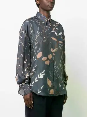 Brunello Cucinelli Leaf-print Silk Shirt