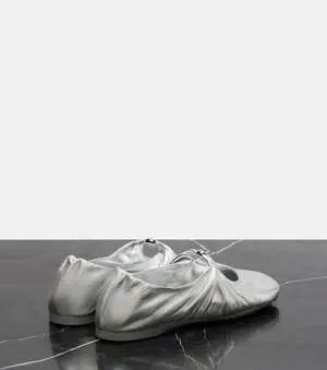 Loewe Pebble Soft Metallic Leather Mary Jane Flats - Silver